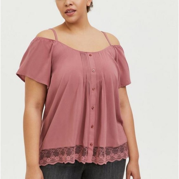 torrid | Tops | Torrid Dusty Rose Challis Cold Shoulder Button Blouse | Poshmark